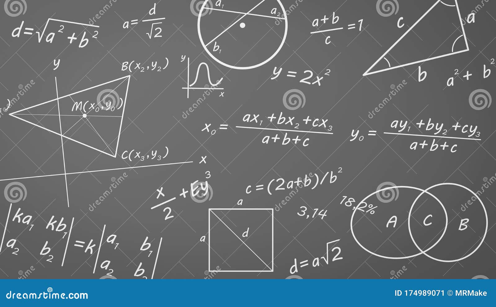 Math Formulas, Graphs and Symbols on Chalkboard Stock Illustration ...