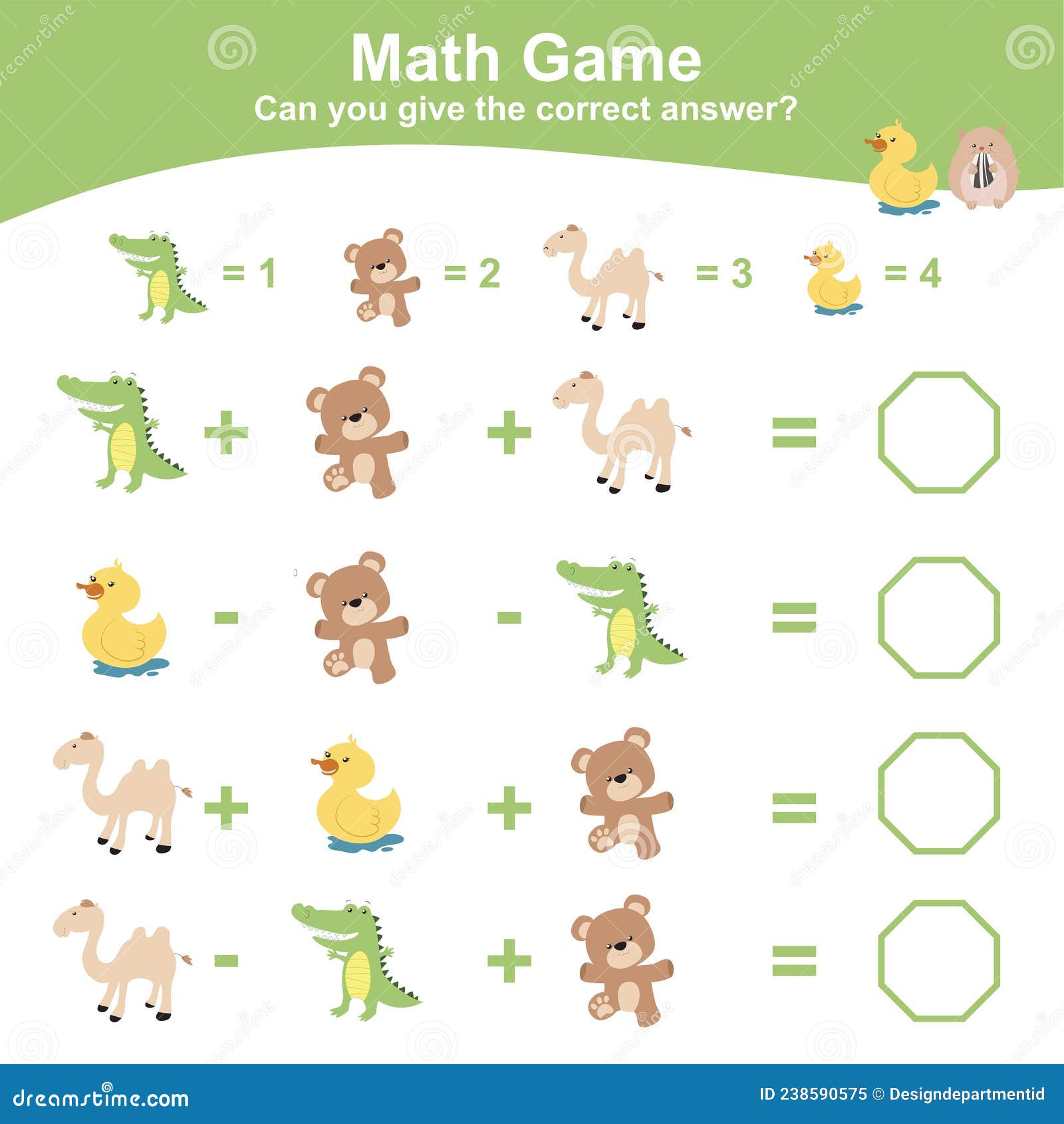 Animal Theme Math Game for Preschool Stock Vector - Illustration of ...