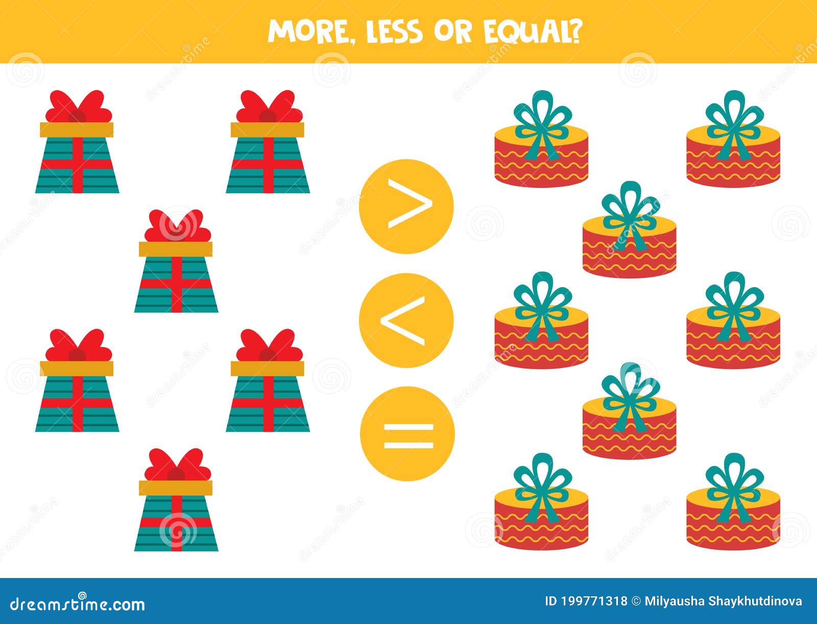 Math Game with Cartoon Gift Boxes. Educational Worksheet. Stock Vector ...