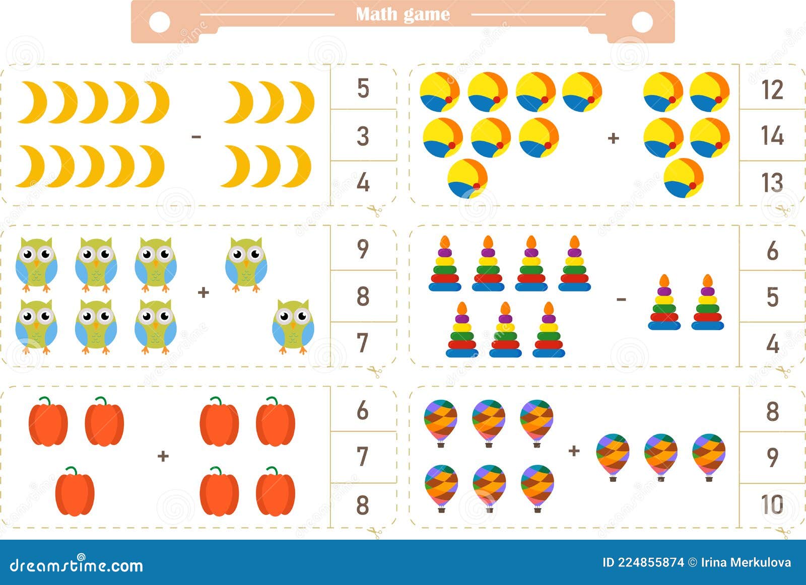 Math Game for Children. Addition and Subtraction. the Score is 1-20 ...