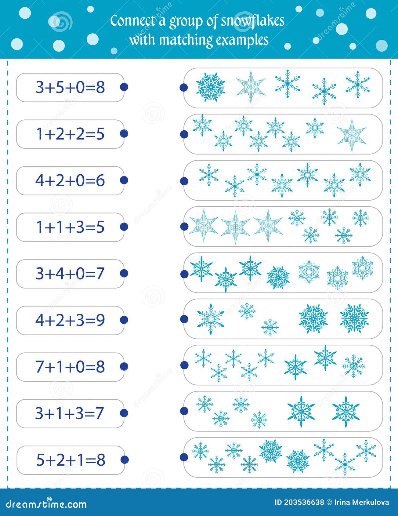 Math Game for Children. Connect Snowflakes with Matching Examples Stock ...