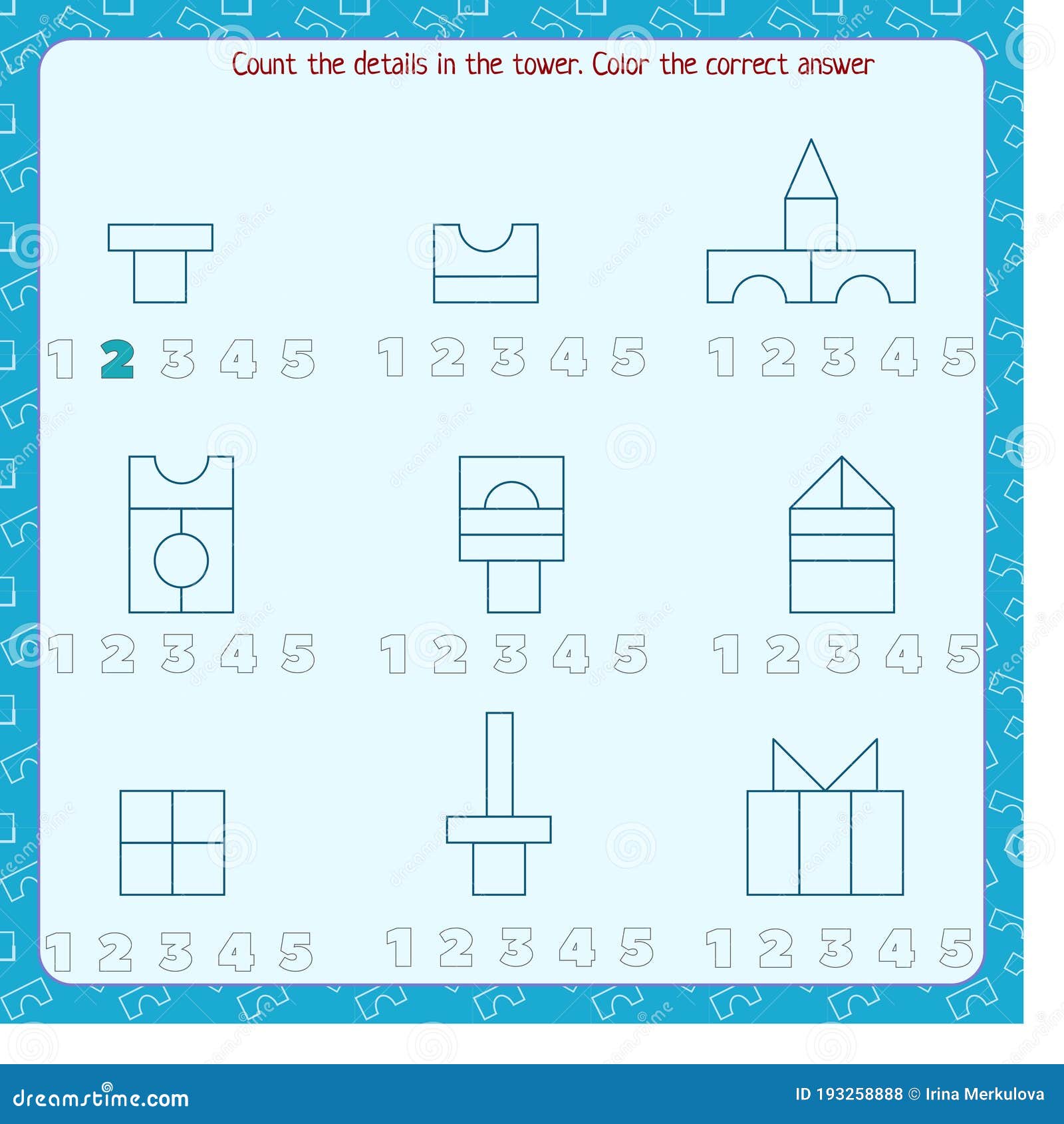 Math Game for Children. Count How Many Parts are in Each Tower Stock ...