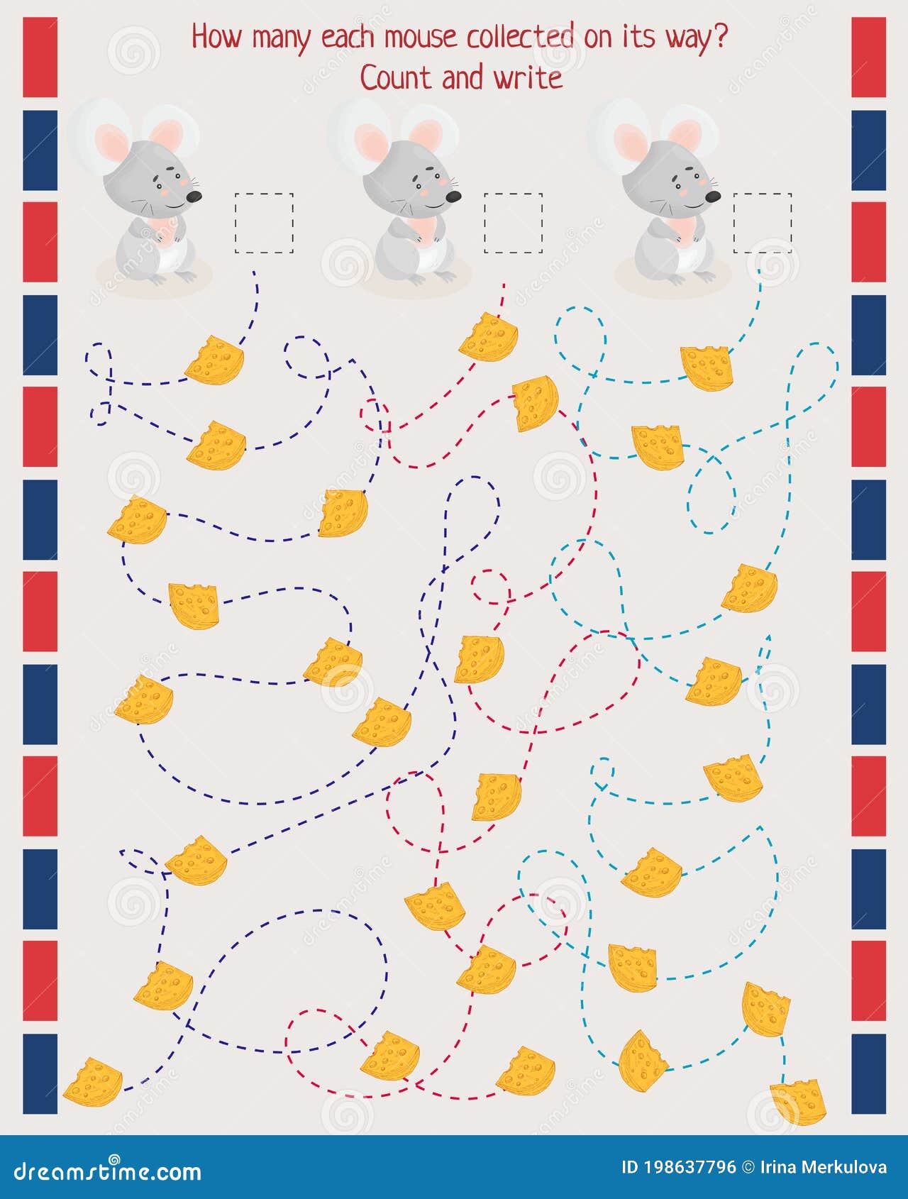 Math Game for Children. Count and Write Down How Much Cheese Each Mouse ...