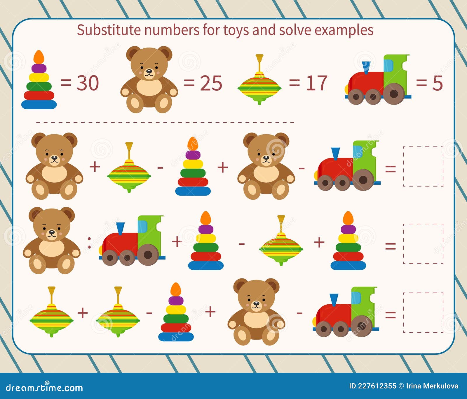 Math Game for Children. Replace Toys with Numbers and Solve Examples ...