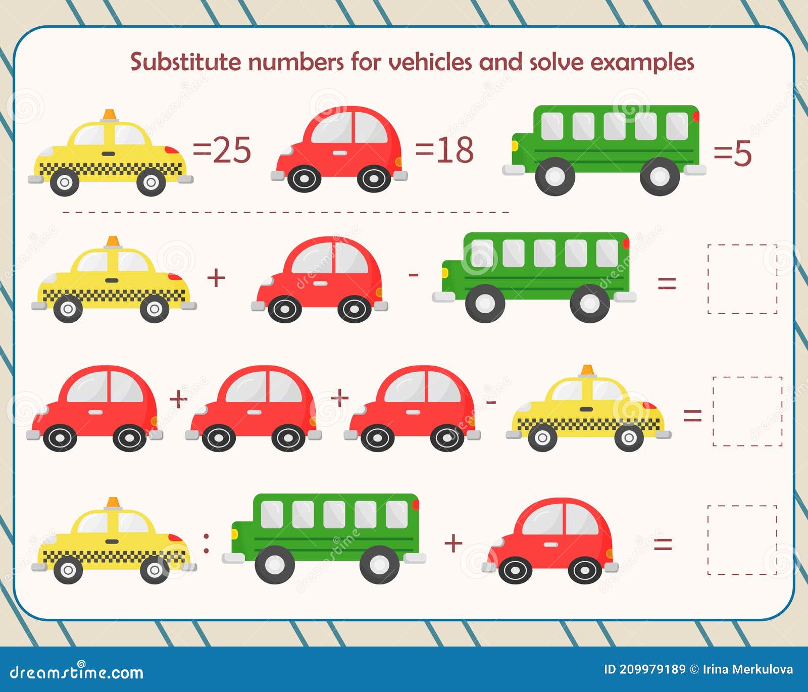 Math Game for Children. Replace Transport with Numbers and Solve ...