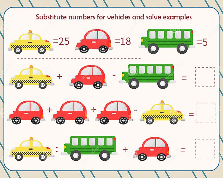 Math Game for Children. Replace Transport with Numbers and Solve ...