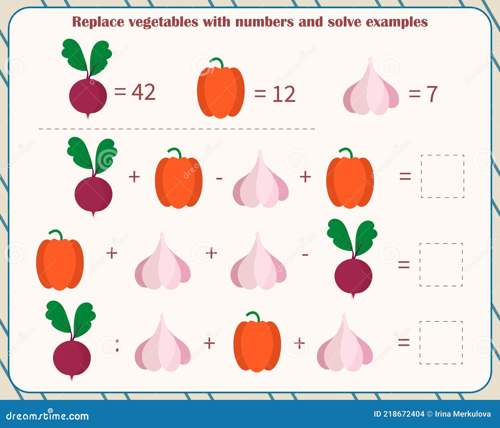 Math Game for Children. Replace Vegetables with Numbers and Solve ...