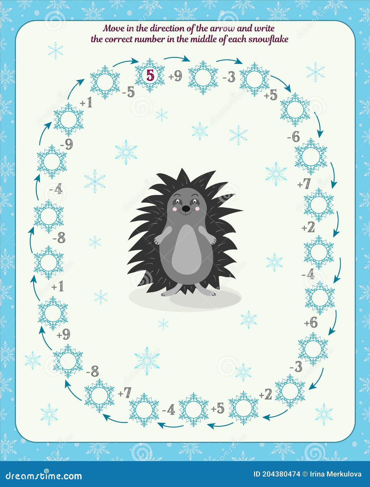 Math Game For Children Worksheet: Moving In The Direction Of The Arrow ...