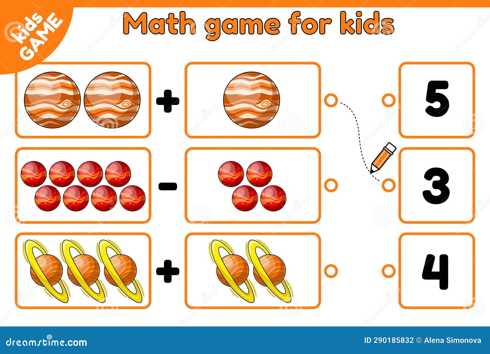 Math Game Count Space Objects and Choose Number Stock Vector ...