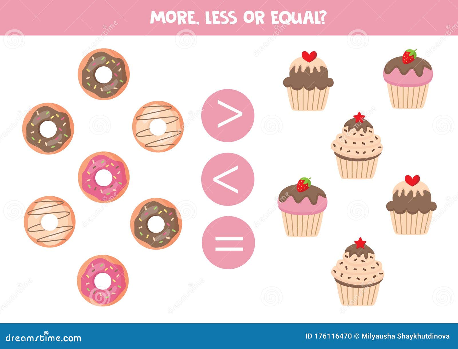 Math Game for Kids. Compare Number of Muffins and Donuts Stock Vector ...