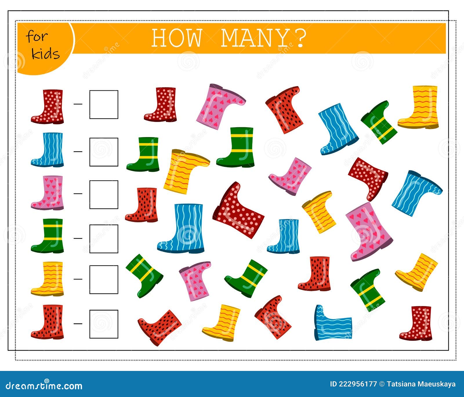 Math Game for Kids. Count How Many Rubber Boots There are Stock Vector ...