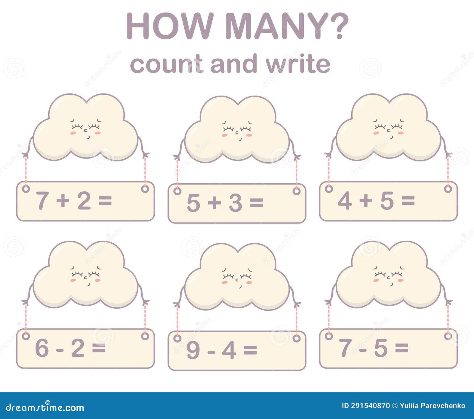 Math Game for Kids. Count and Write with Cute Cloud. Printable ...