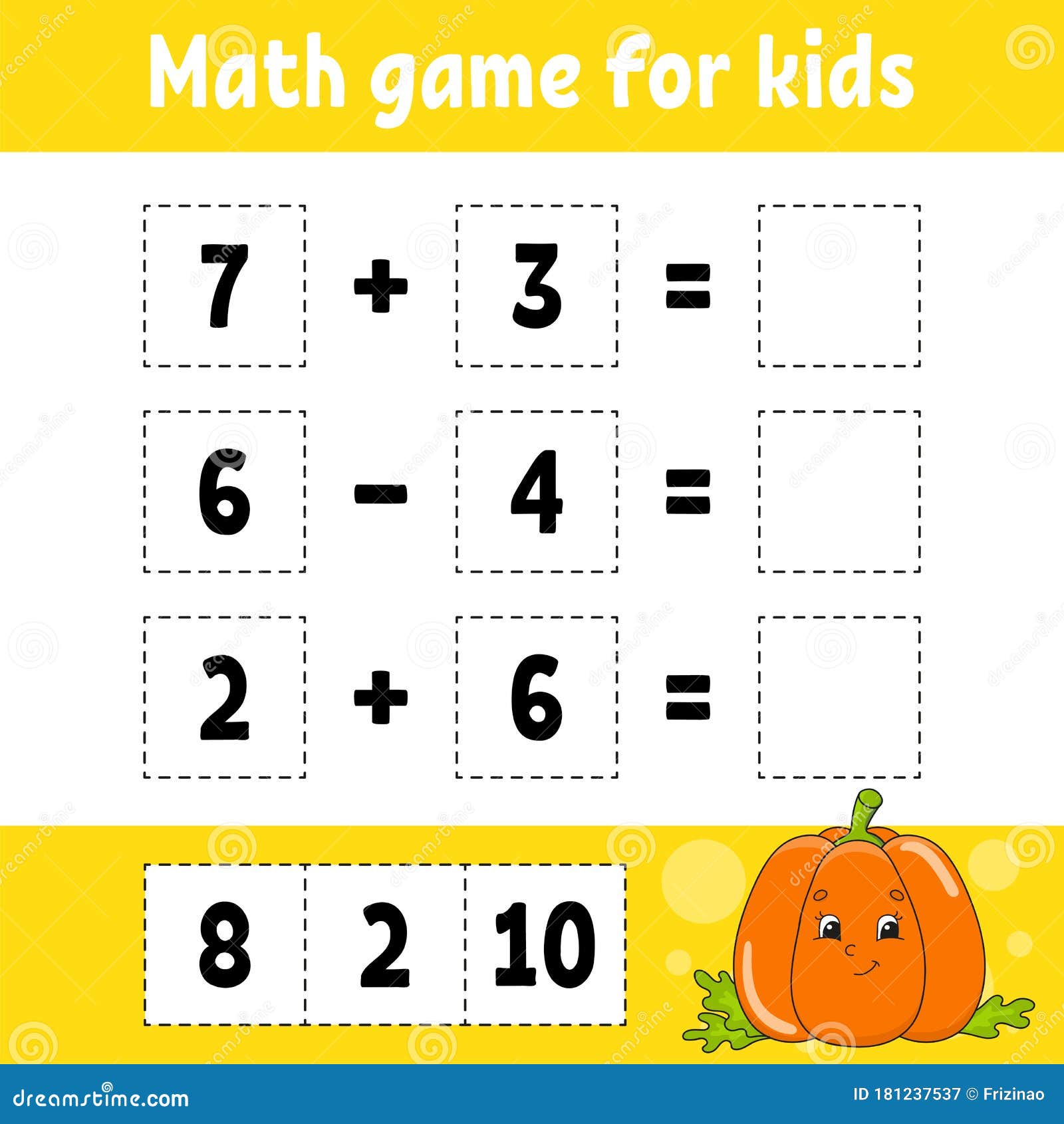 Math Game for Kids. Education Developing Worksheet. Activity Page with ...