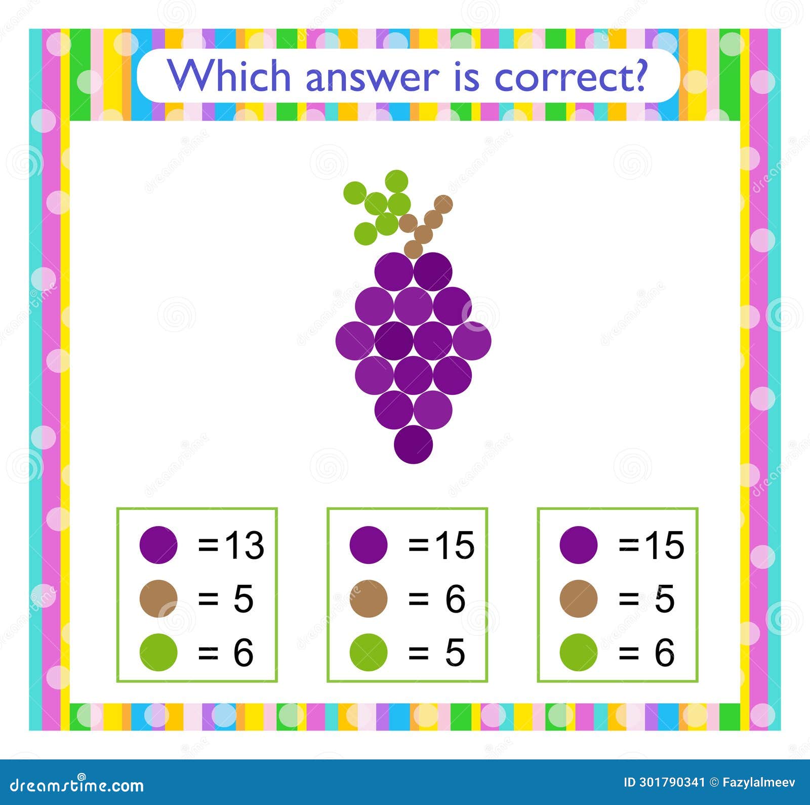 Math Game for Kids. Find the Correct Answer. Cartoon Grape Stock Vector ...