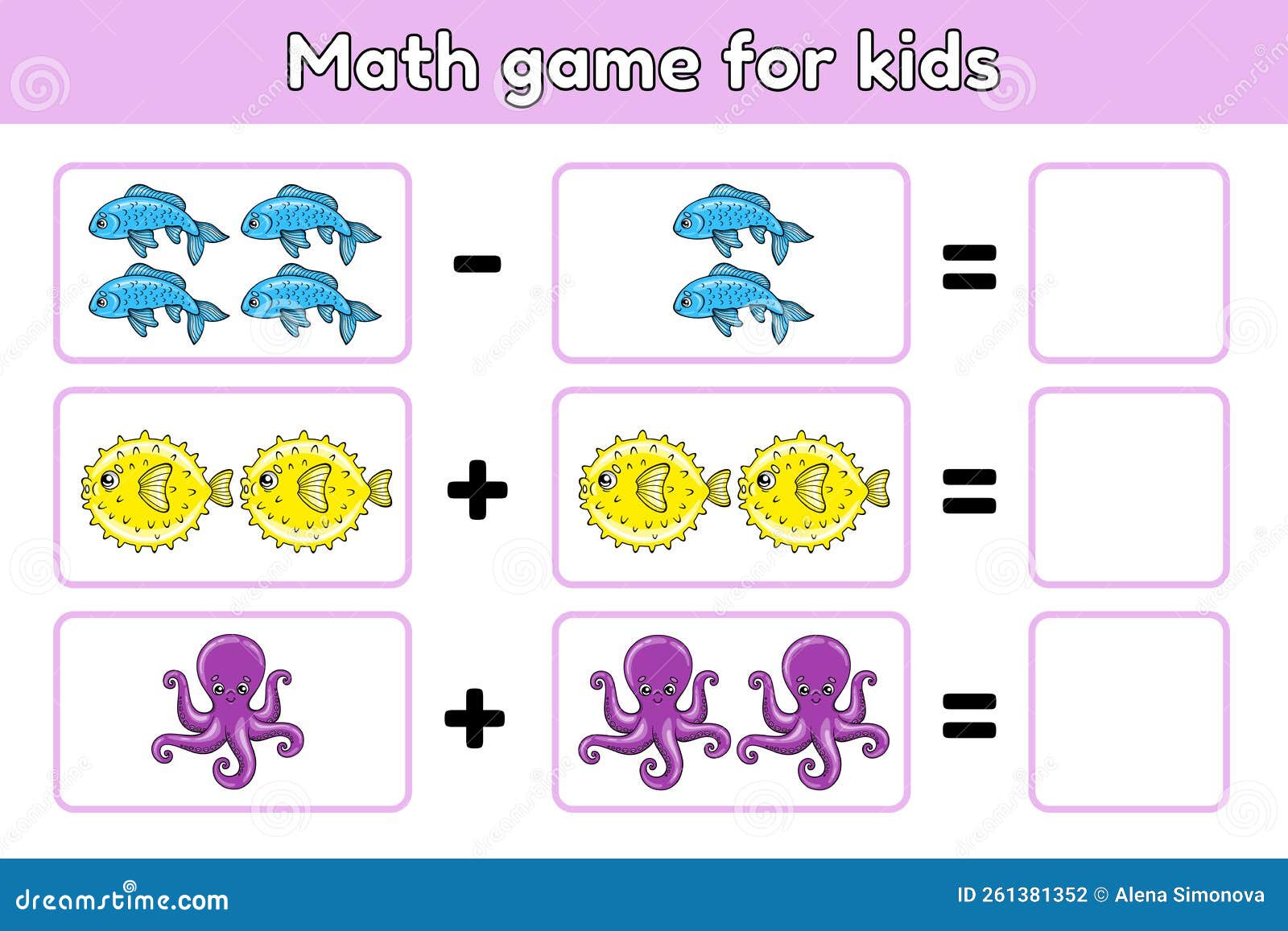 Math Game for Kids Sea Animals-5 Stock Vector - Illustration of game ...