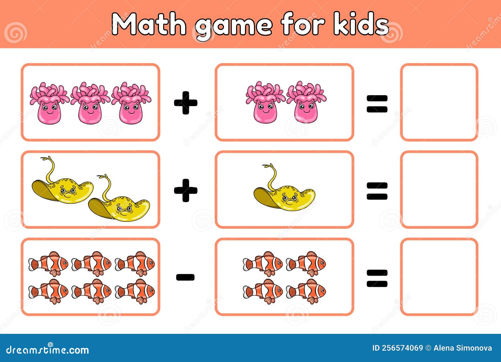 Math Game for Kids Sea Animals-3 Stock Vector - Illustration of ...