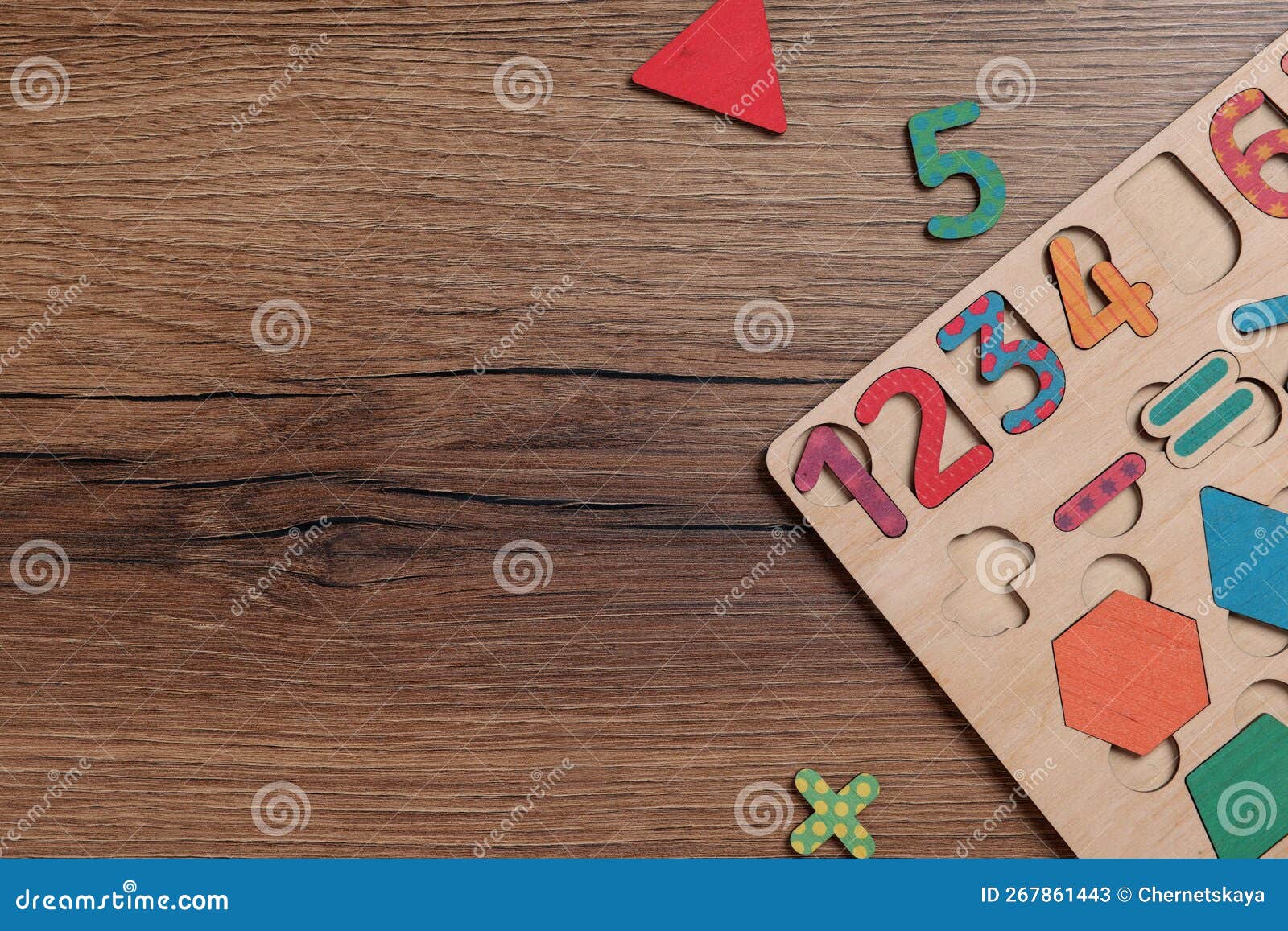 Math Game Kit for Children on Wooden Table, Flat Lay. Space for Text ...