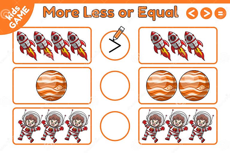 Math Game More less or Equal with Space Objects Stock Illustration ...