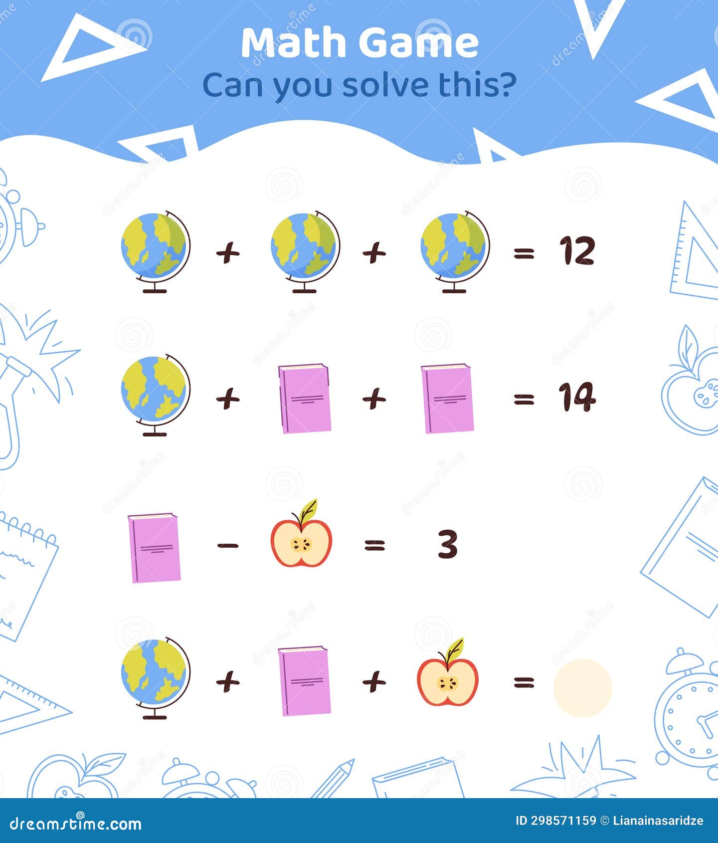 Math game vector template stock vector. Illustration of kids - 298571159