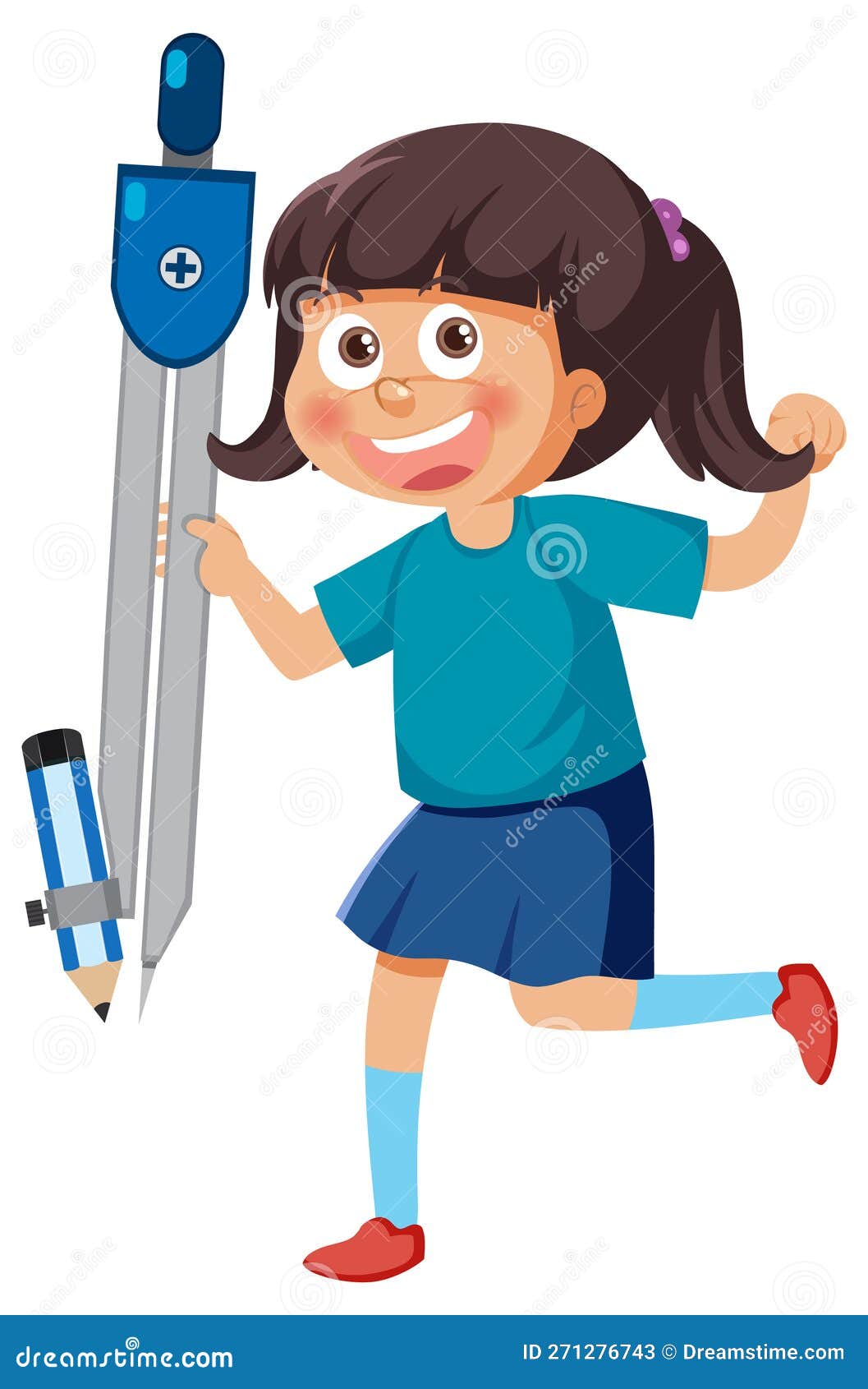 Math Girl Cartoon Character with Compass Stock Vector - Illustration of ...