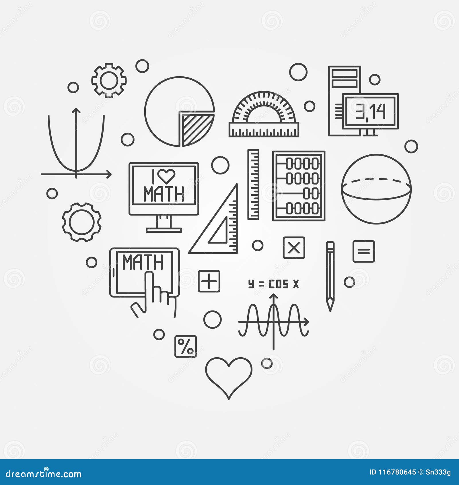 Math Heart Creative Vector Illustration in Line Style Stock Vector ...