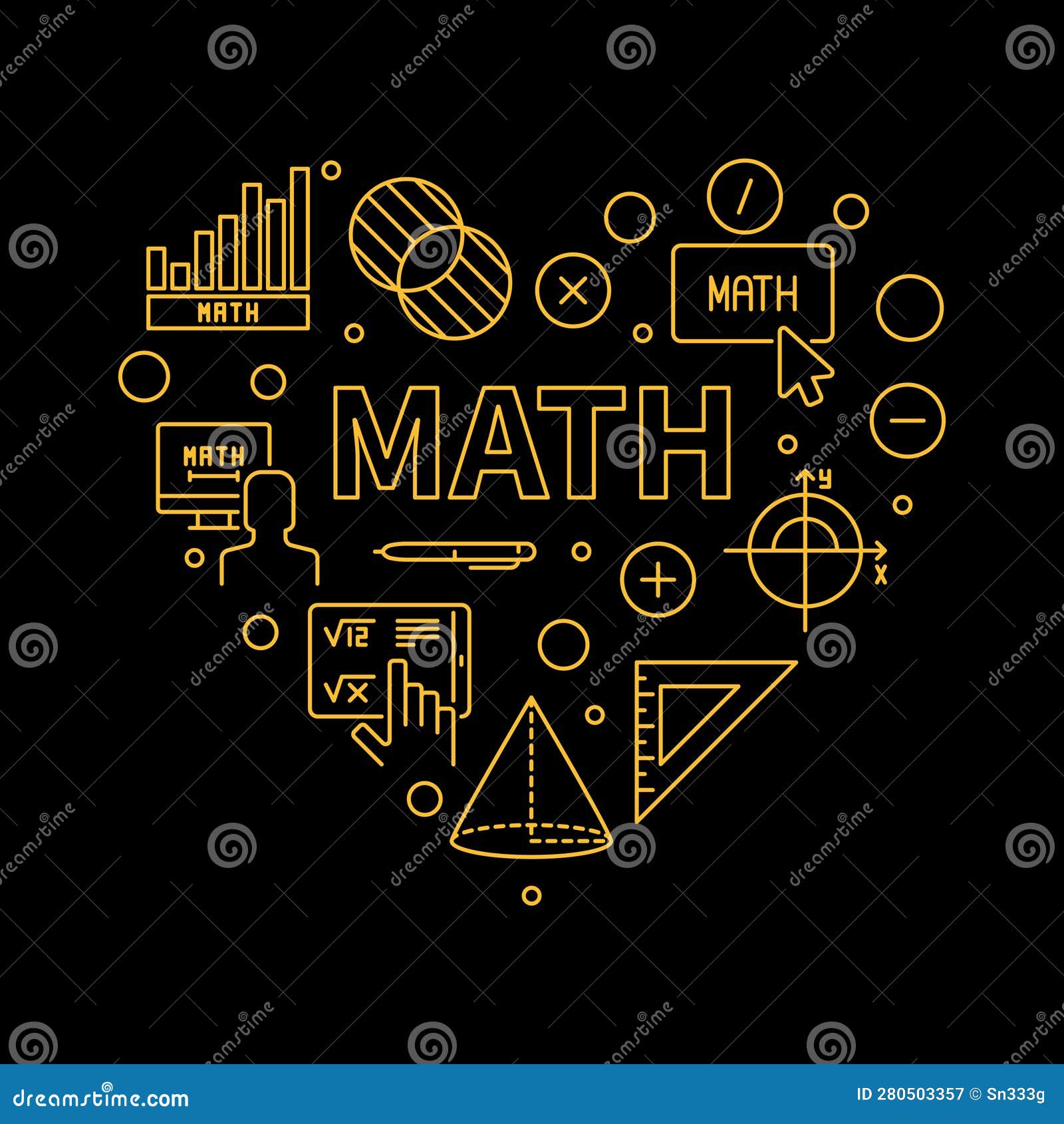 Math Heart Vector Concept Outline Banner - Math Heart-shaped ...