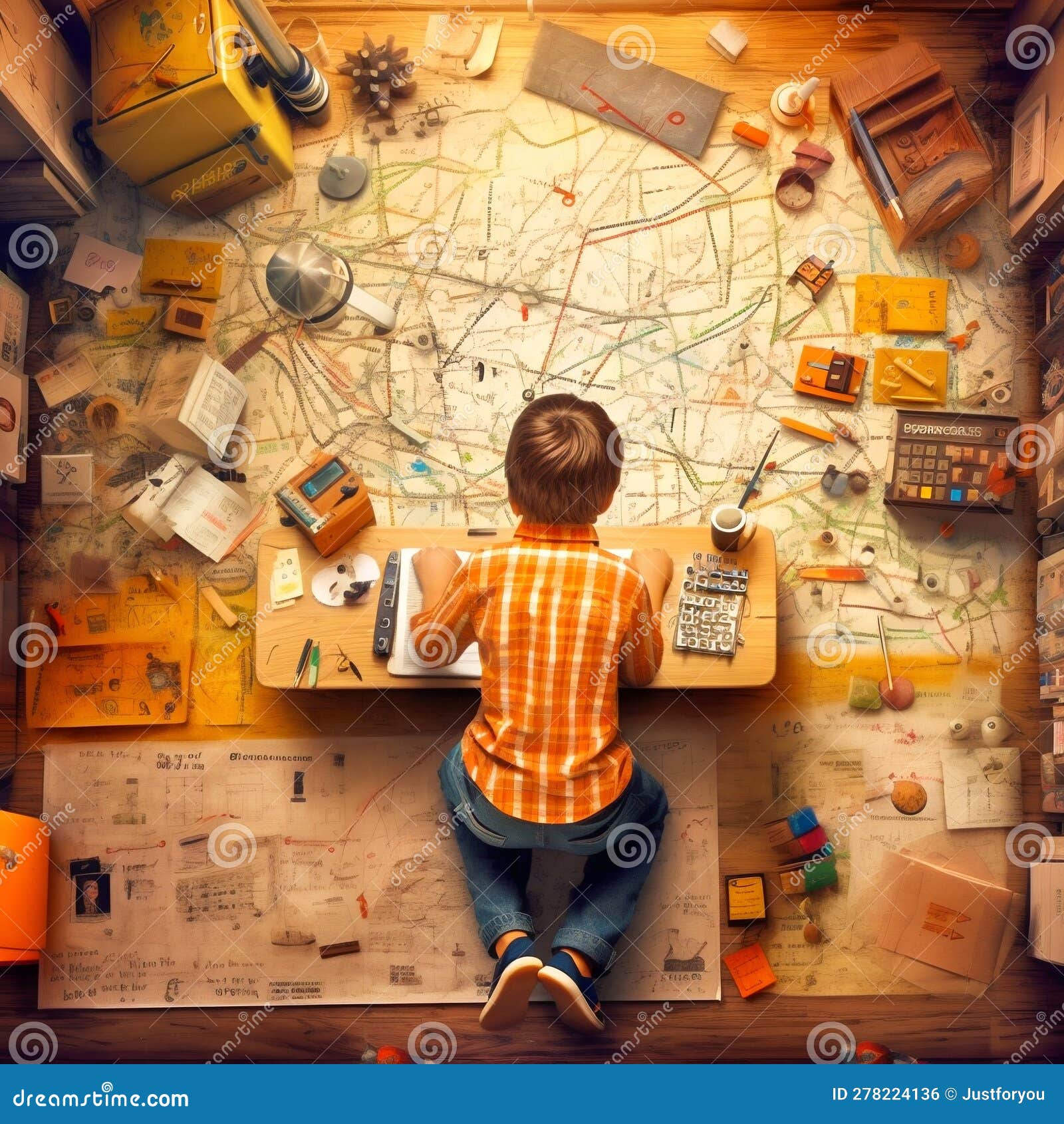 Math Homework for Children, Top Shot. Generative Ai Stock Illustration ...