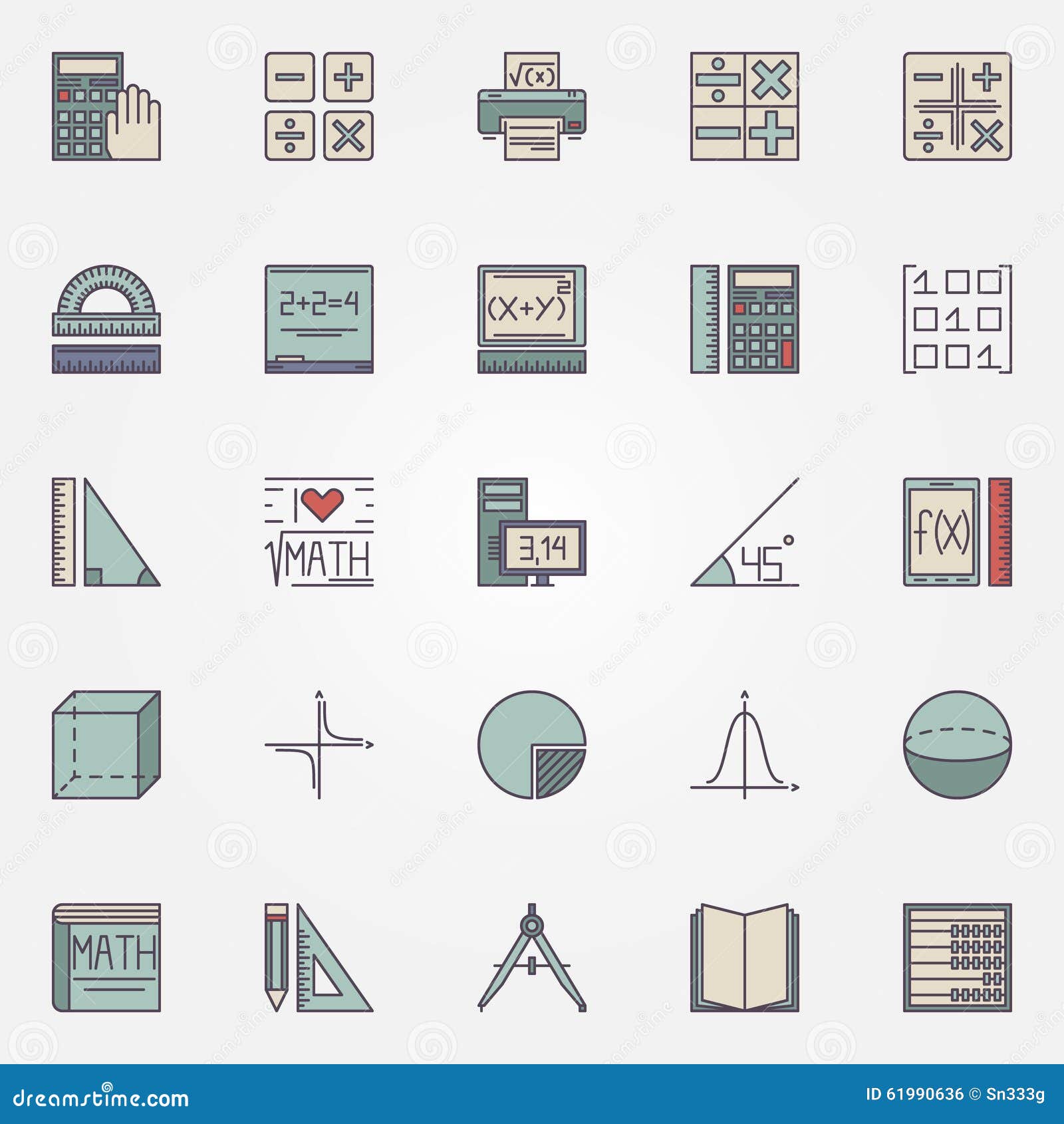 Math icons set stock vector. Illustration of math, college - 61990636
