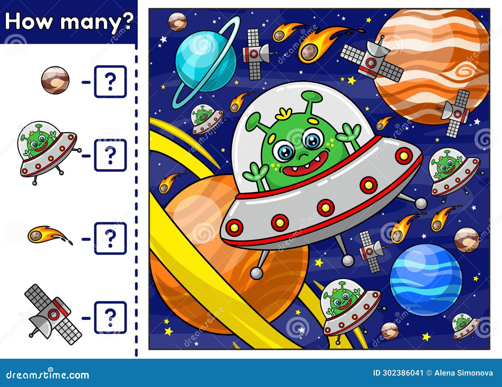 Math Kids Game Find Hidden Space Objects and Count Stock Vector ...