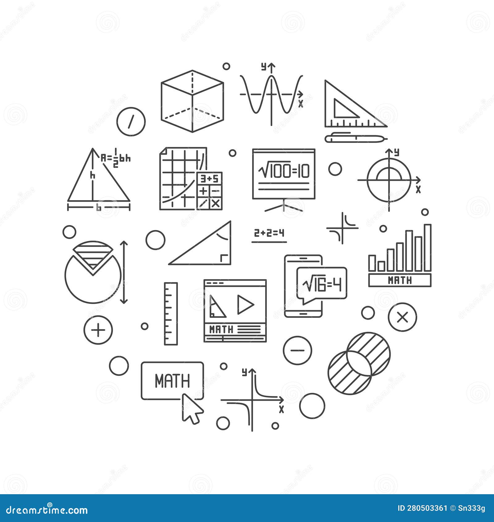 Math Learning Vector Line Round Banner. Mathematics Concept ...