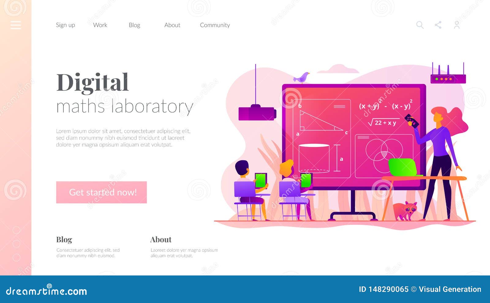 Math Lessons Landing Page Template. Stock Vector - Illustration of ...