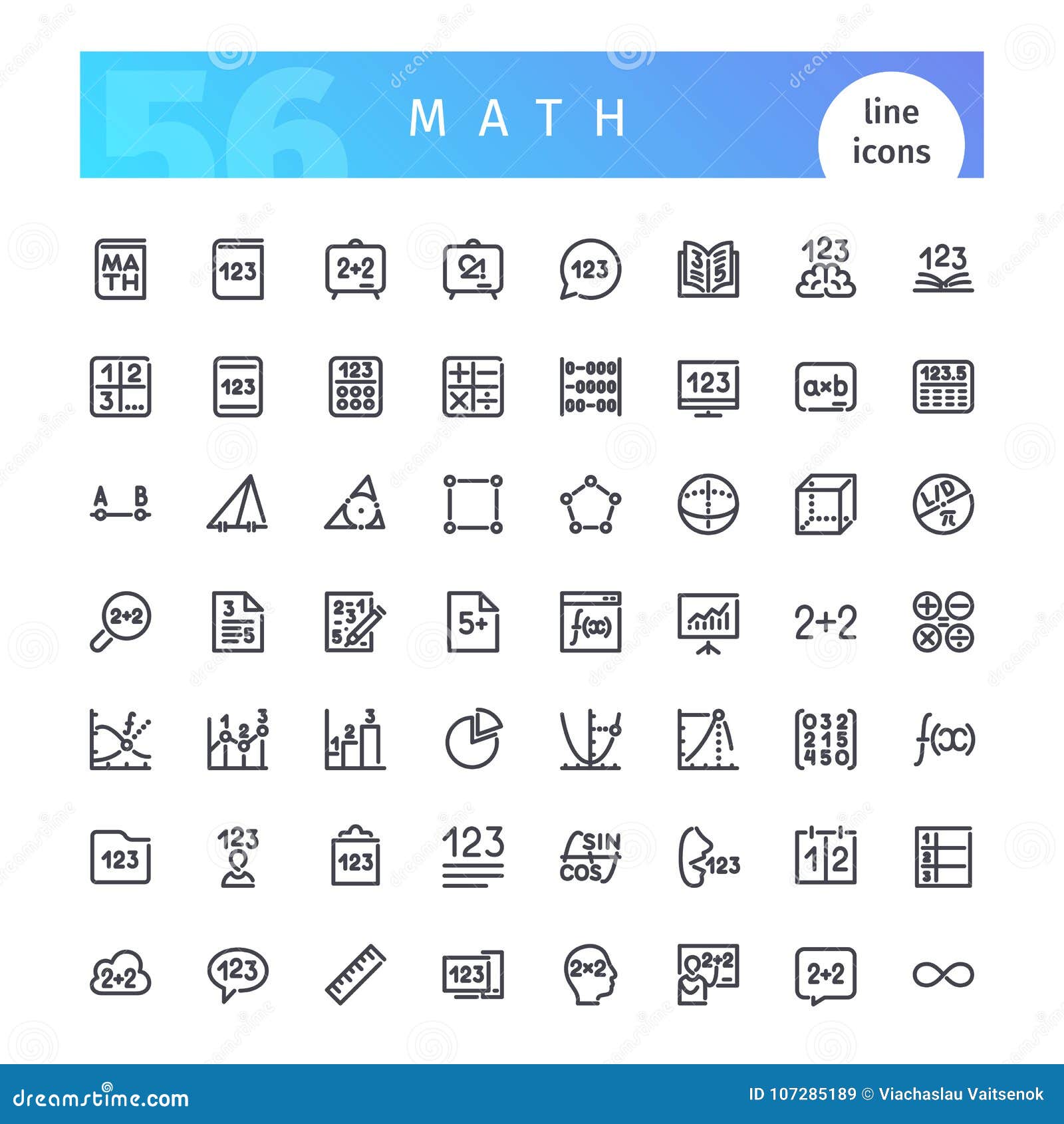 Math Line Icons Set stock vector. Illustration of graph - 107285189