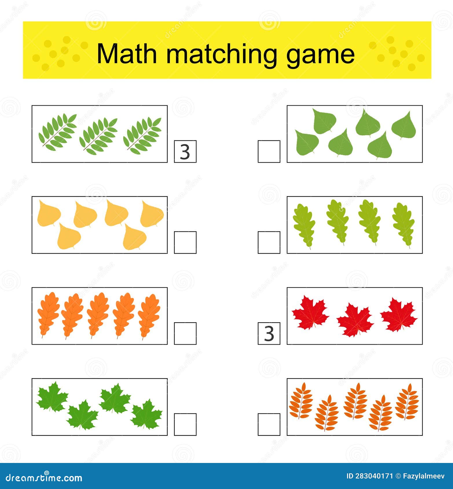 Math Matching Game For Kids. Count Leaves And Match The Same. Preschool ... Math Matching Game For Kids. Count Leaves And Match The Same. Preschool ...