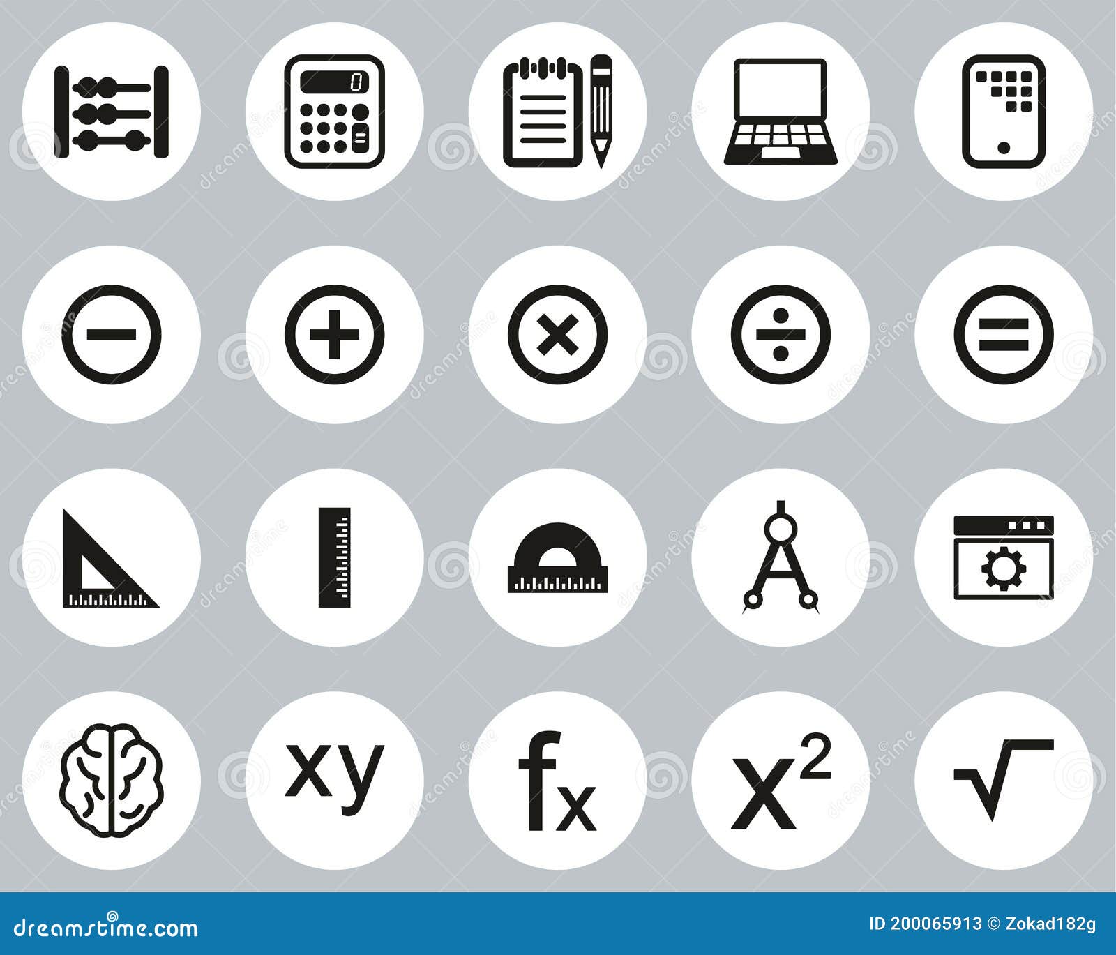 Math or Math Science Icons Black & White Flat Design Circle Set Big ...