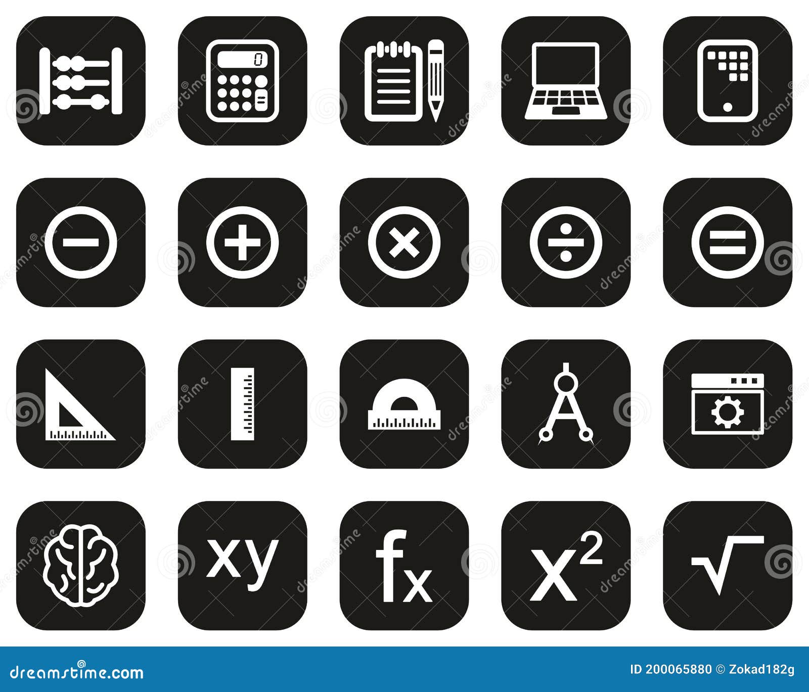 Math or Math Science Icons White on Black Flat Design Set Big Stock ...