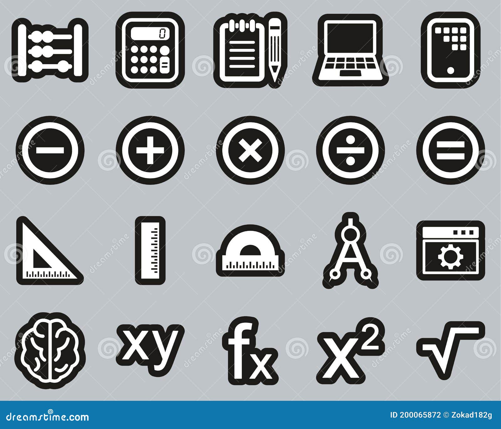 Math or Math Science Icons White on Black Sticker Set Big Stock Vector ...