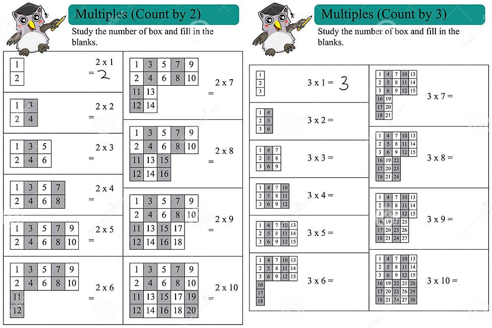 Math Multiples Count by 2 and 3 Stock Vector - Illustration of guide ...