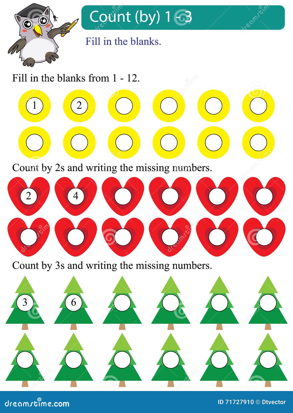 Math Multiples Count by 1 - 3 Stock Vector - Illustration of eleven ...