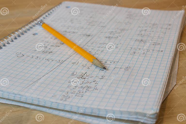 Math Notebook Messy Handwriting with Yellow Pencil Stock Photo - Image ...