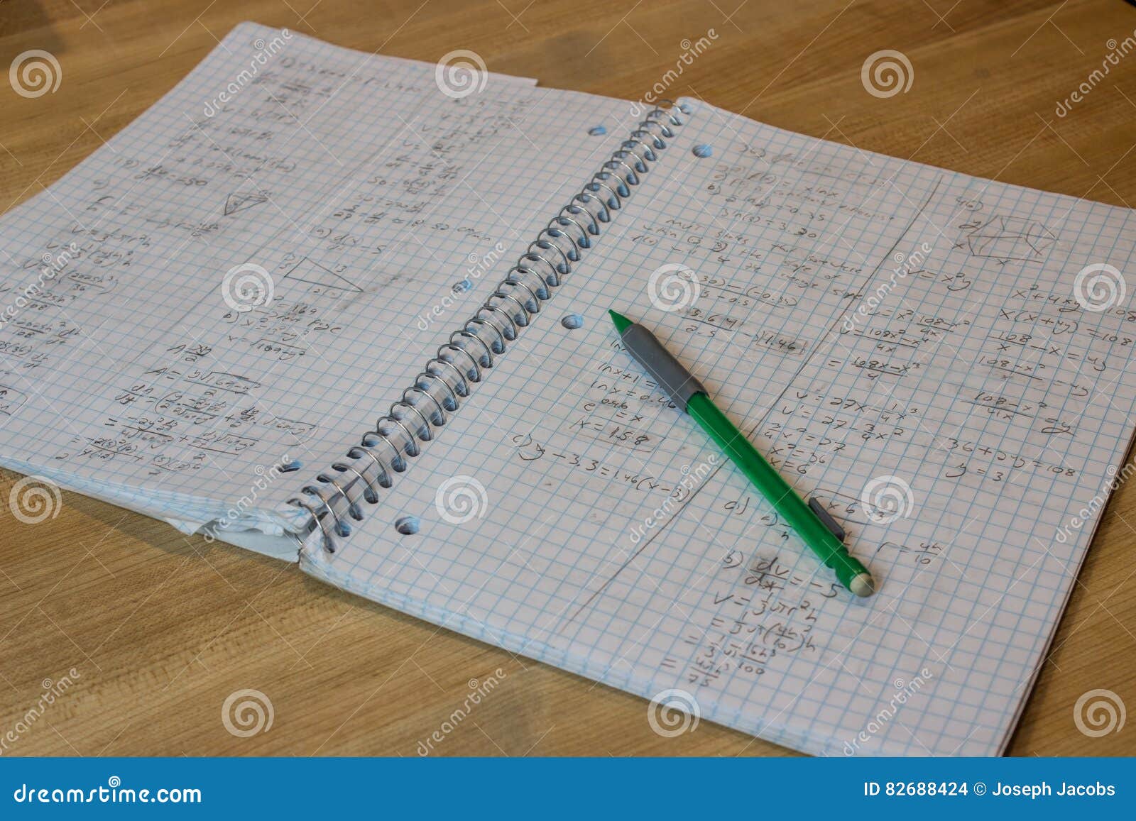 Math Notebook Open Messy Handwriting with Pencil Stock Photo - Image of ...