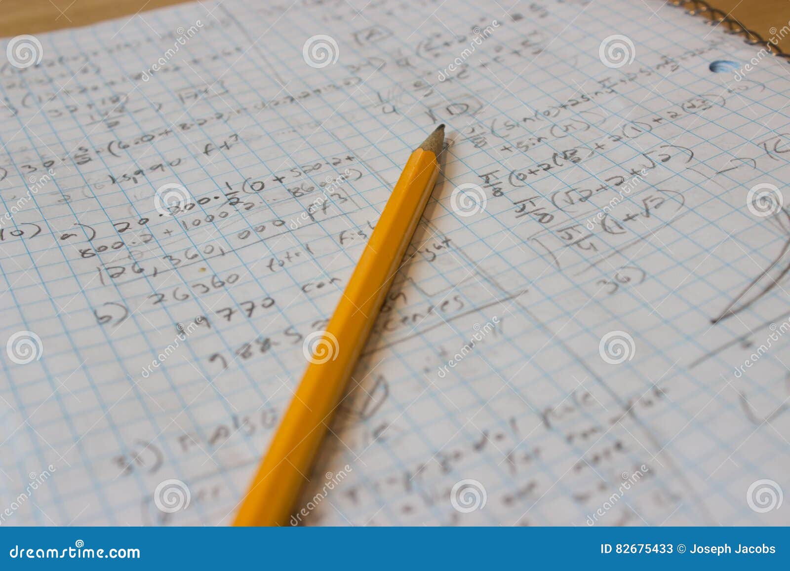 Math Notebook Open Messy Handwriting with Pencil Stock Image - Image of ...