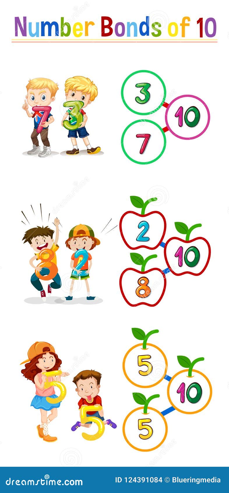 Math number bonds of 10 stock vector. Illustration of graphic - 124391084