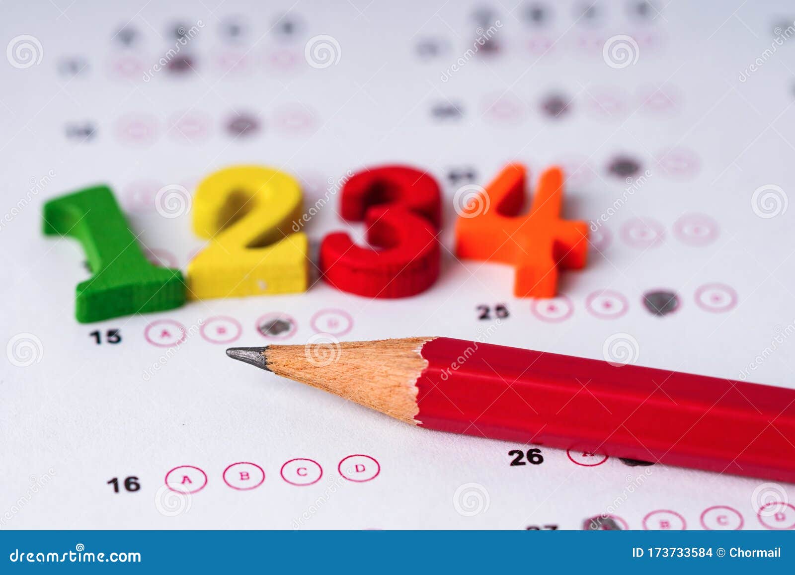 Pencil On Answer Sheets Or Standardized Test Form With Answers Bubbled ...