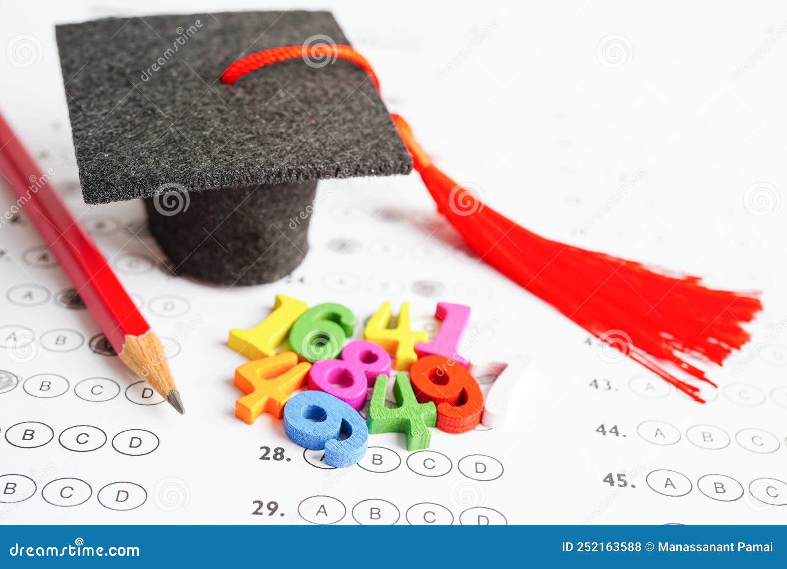 Math Number with Graduation Gap Hat on Answer Sheet Test Choice for ...