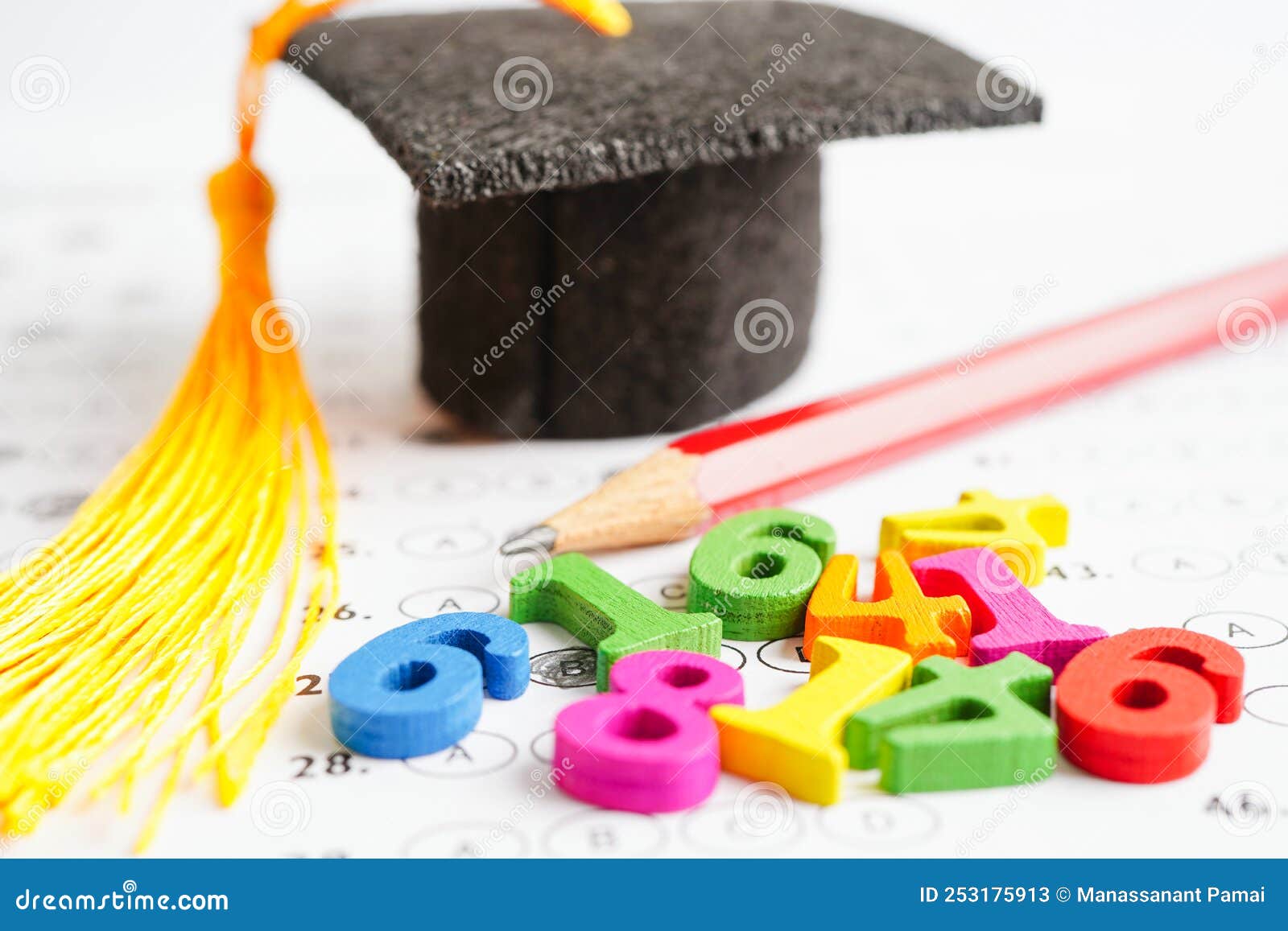 Math Number with Graduation Gap Hat on Answer Sheet Test Choice for ...