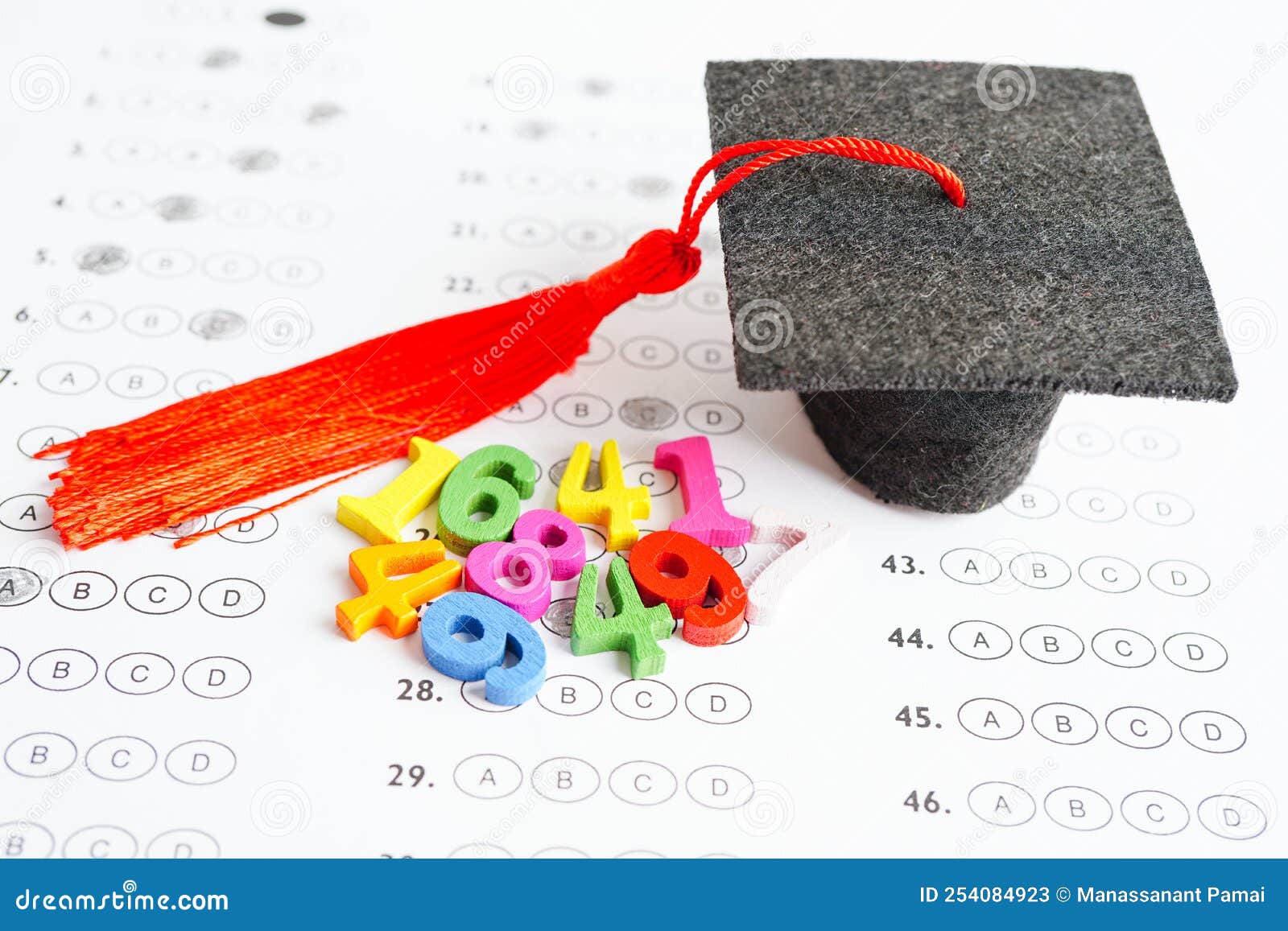 Math Number with Graduation Gap Hat on Answer Sheet Test Choice for ...