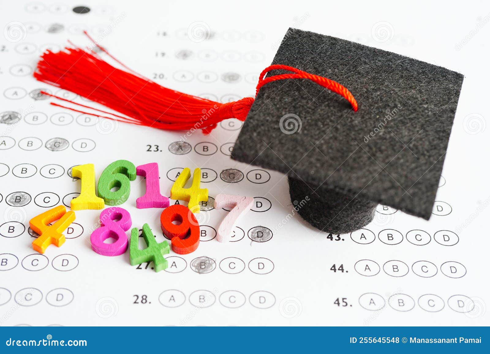 Math Number with Graduation Gap Hat on Answer Sheet Test Choice for ...