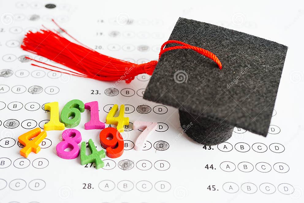Math Number with Graduation Gap Hat on Answer Sheet Test Choice for ...