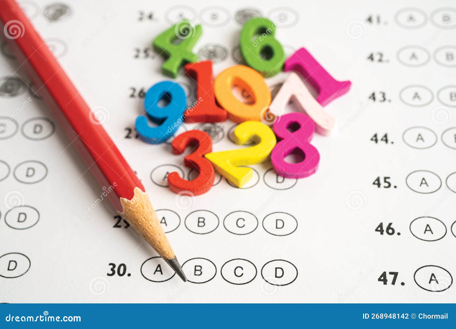 Math Number Colorful And Pencil On Answer Sheet Background : Education ...