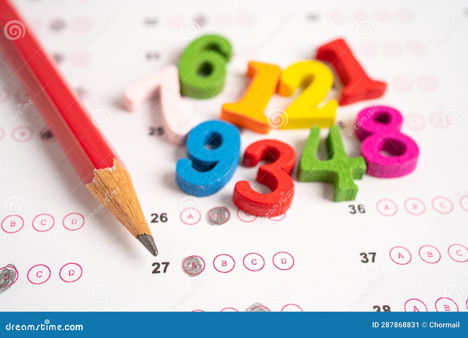 Math Number and Pencil on Answer Sheet Paper, Education Study Testing ...